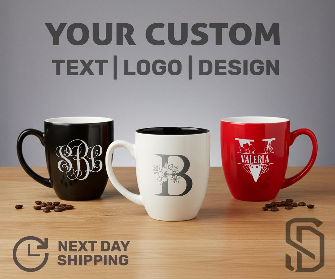 16oz Engraved Custom Bistro Mug, Personalized Ceramic Coffee Cup ...