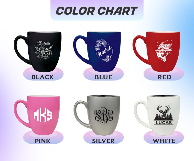 16oz Engraved Custom Bistro Mug, Personalized Ceramic Coffee Cup ...