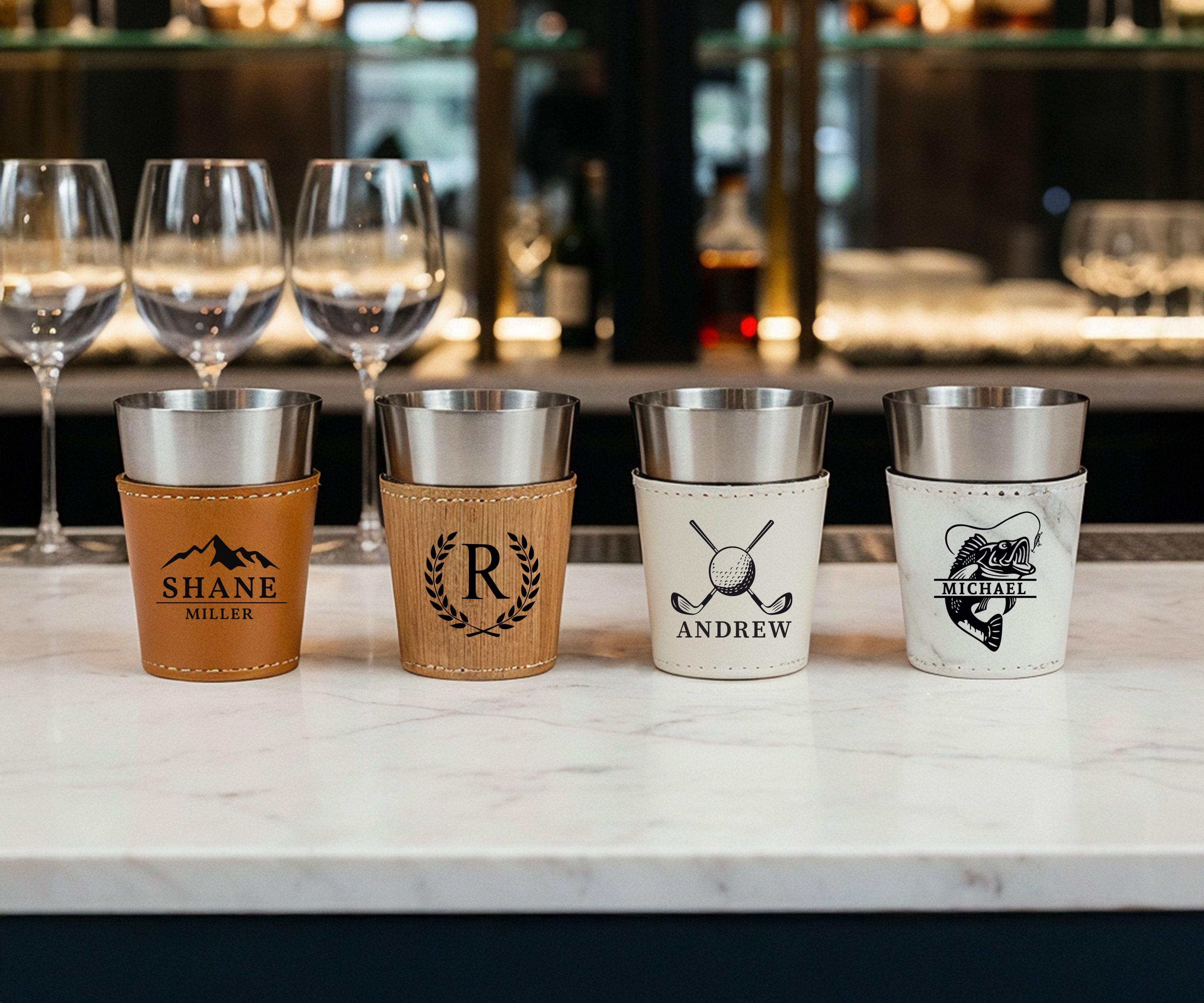 Personalized Leather Shot Glasses, Custom Logo Shot Glass, Engraved ...
