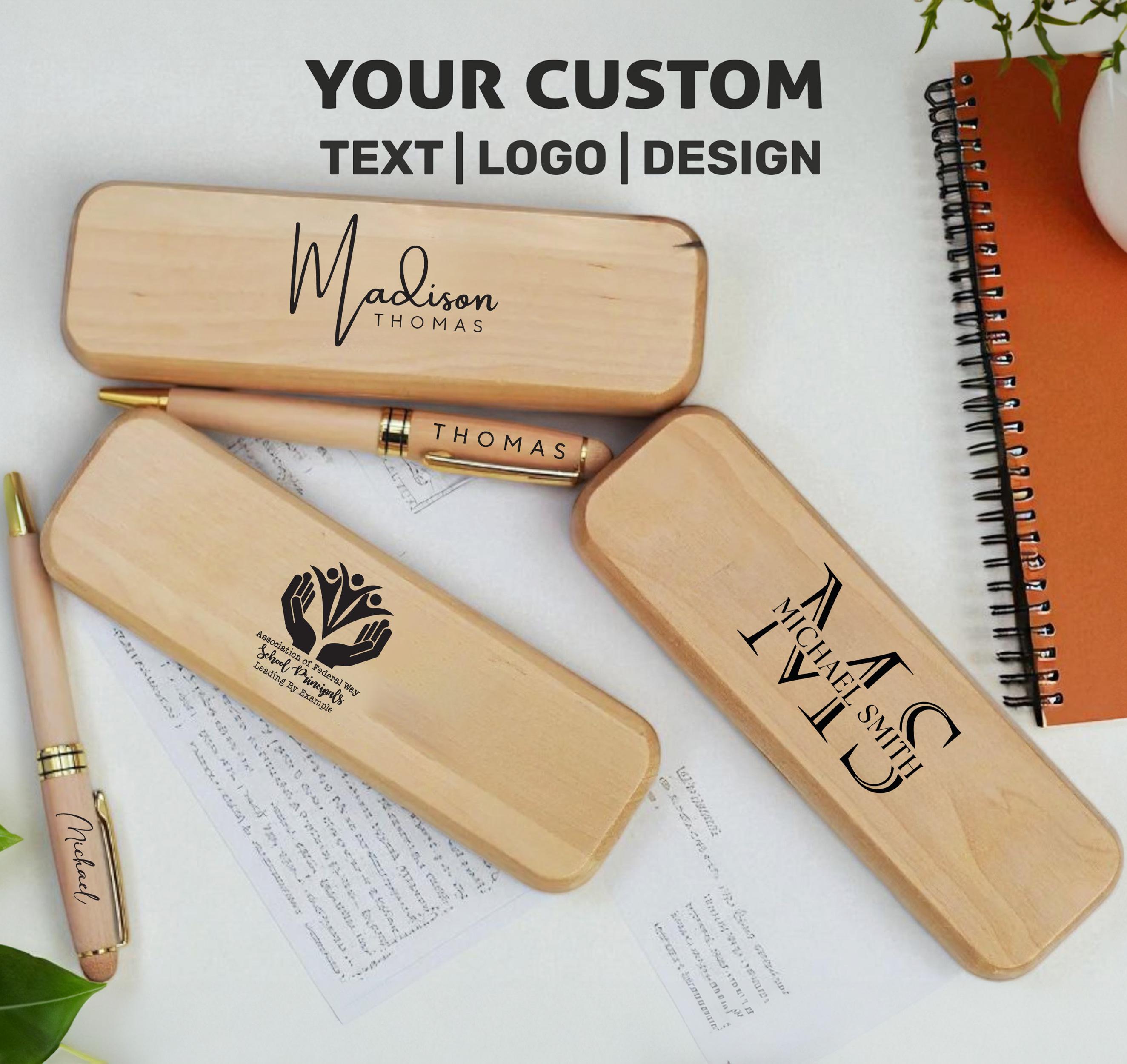 Custom Wood Pen Set, Wood Engraved Pen Holder, Personalized Pen Set ...