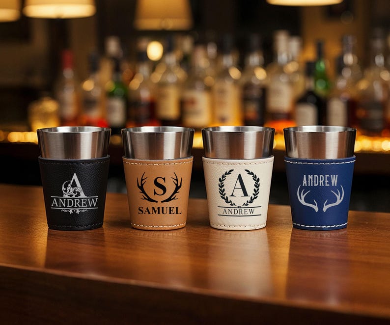 Personalized Leather Shot Glasses, Custom Logo Shot Glass, Engraved ...