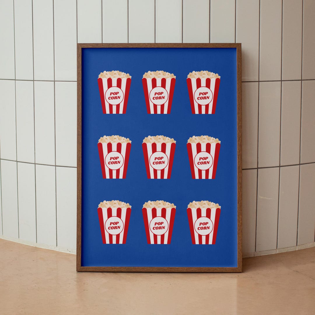 Popcorn Wall Art Printable, Movie Night Poster, Red and White Snack Bar ...