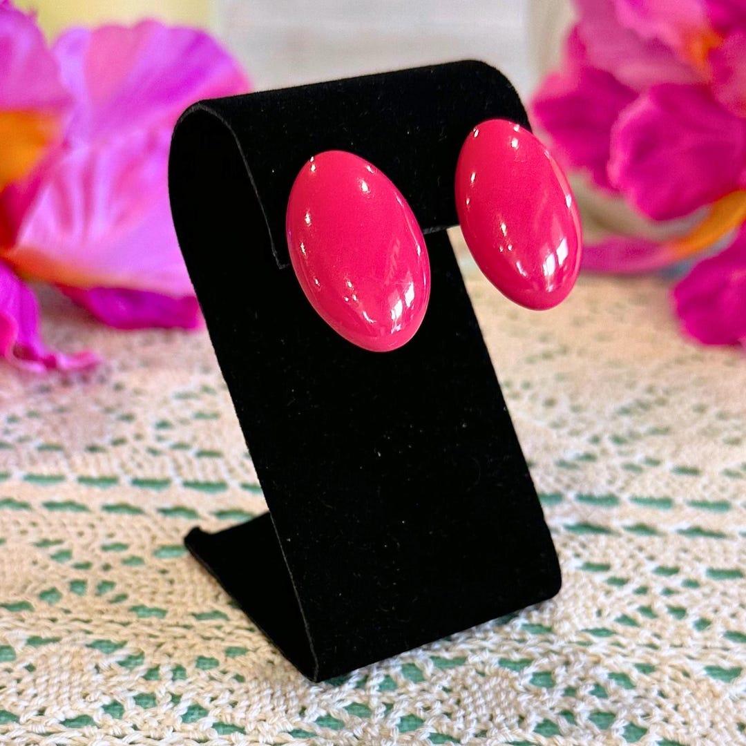 80s Hot Magenta Stud Earrings: Retro Neon Statement Jewelry - Etsy