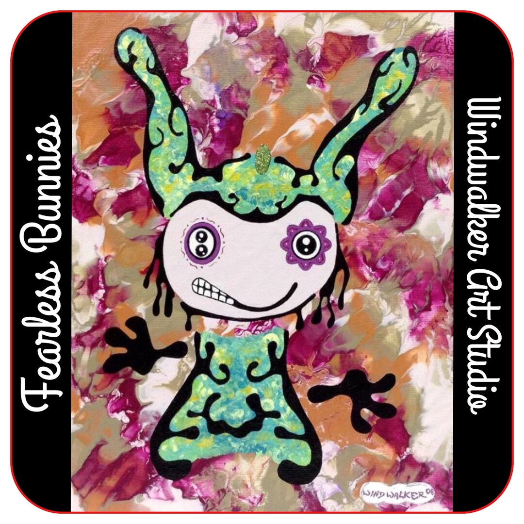 Abstract Cartoon Bunny Painting, "schizo Fearless", Original Art Rabbit ...