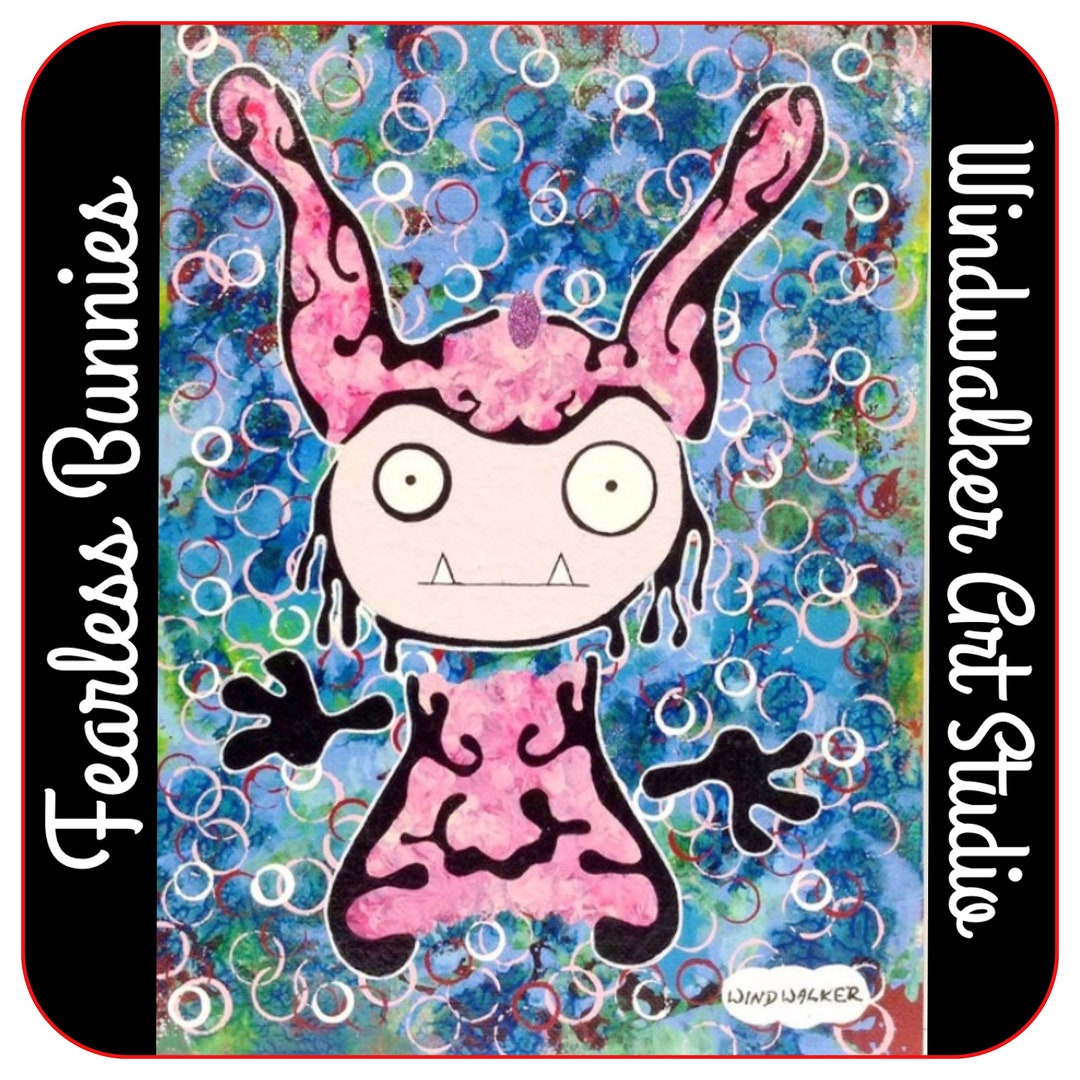 Abstract Cartoon Bunny Painting, "fang Fearless", Original Art Rabbit ...