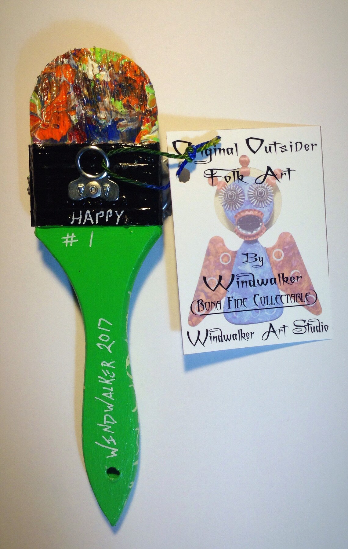 Happy Paint Brush 01 Limited Edition Funky Outsider Folk Art - Etsy
