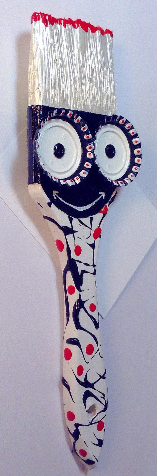 Paintbrush Art, Folk Art Character, Bottle Cap Eyes, Happy Paintbrush ...