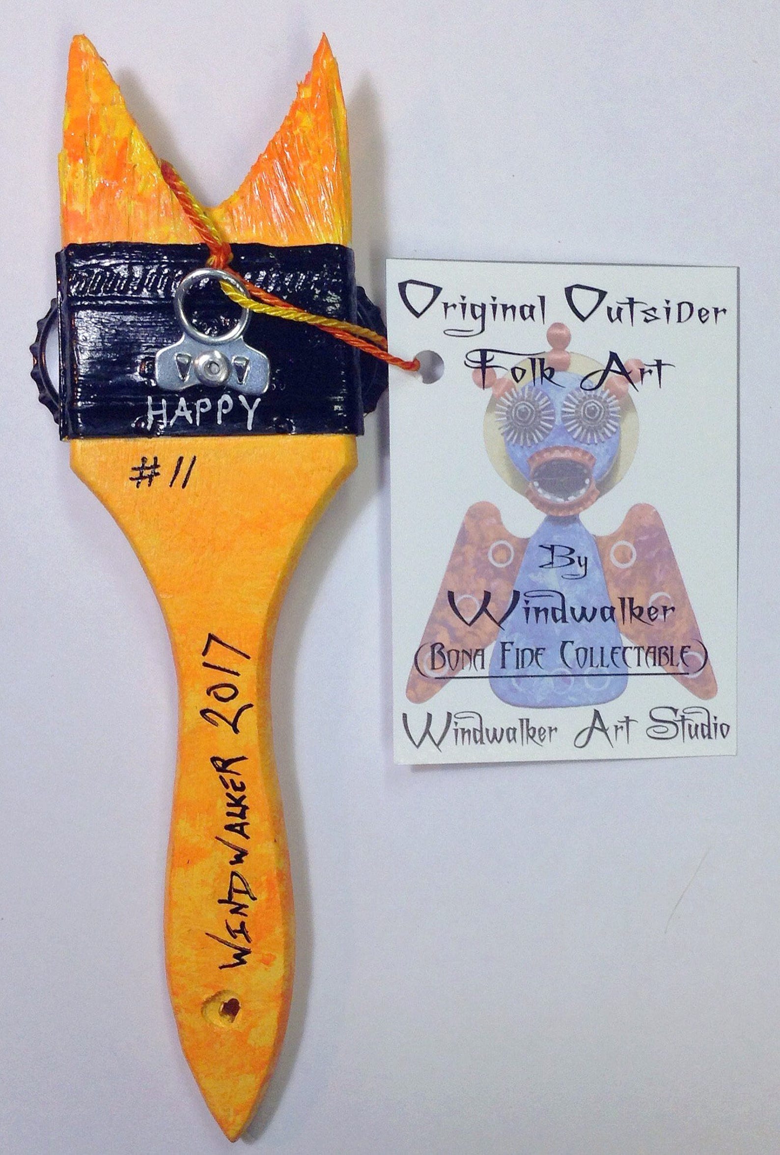 Happy Paint Brush 11, Limited Edition Funky Outsider Folk Art Paint ...