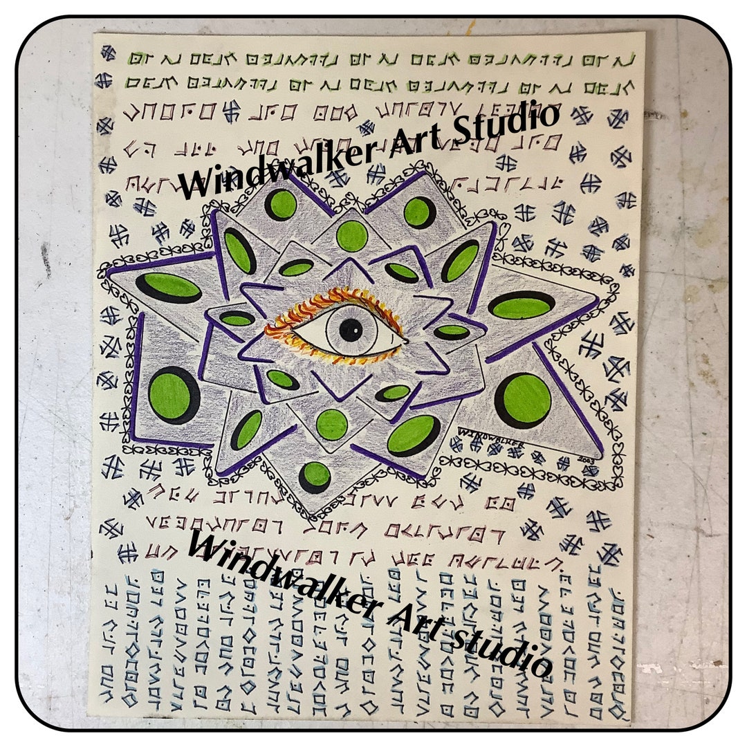 Original Cryptic Doodle Outsider Art Pencil Drawing, All Seeing Eye of ...