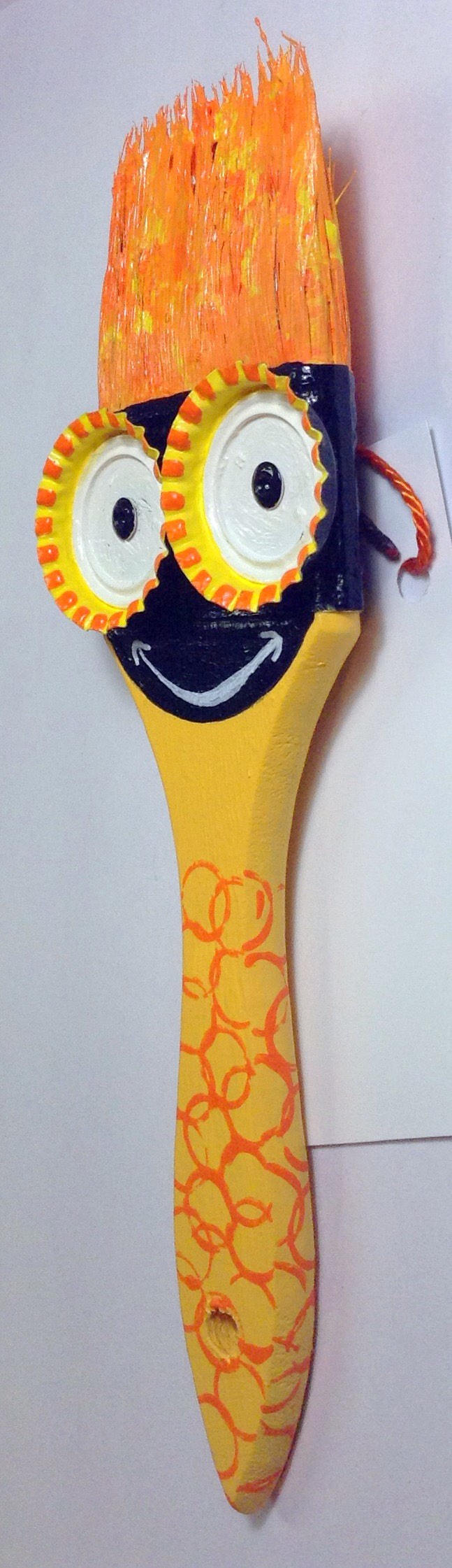 Paintbrush Art, Folk Art Character, Bottle Cap Eyes, Happy Paintbrush ...