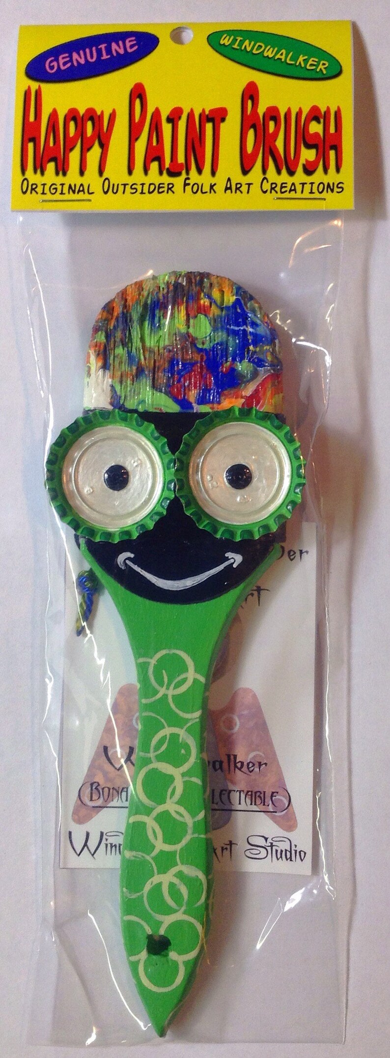 Paintbrush Art, Folk Art Character, Bottle Cap Eyes, Happy Paintbrush ...