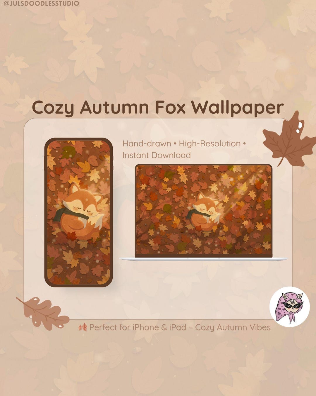 Cozy Autumn Fox Wallpaper Set for Iphone, iPad & Desktop Instant ...