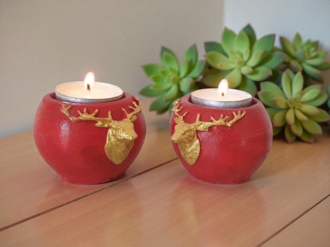 Christmas 2-piece Reindeer Candle Holder – Holiday Table Decor ...
