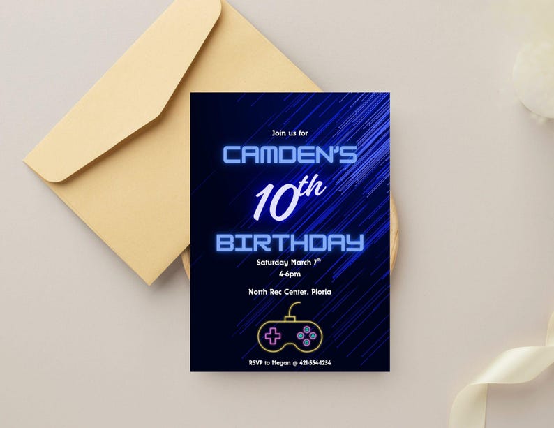 Neon Boy Birthday Party Invitation - Etsy