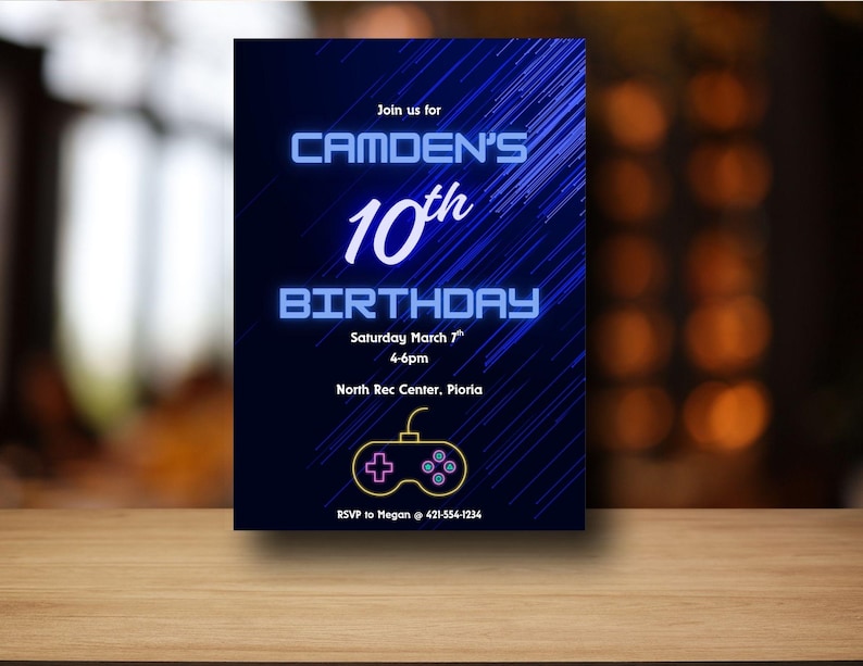 Neon Boy Birthday Party Invitation - Etsy