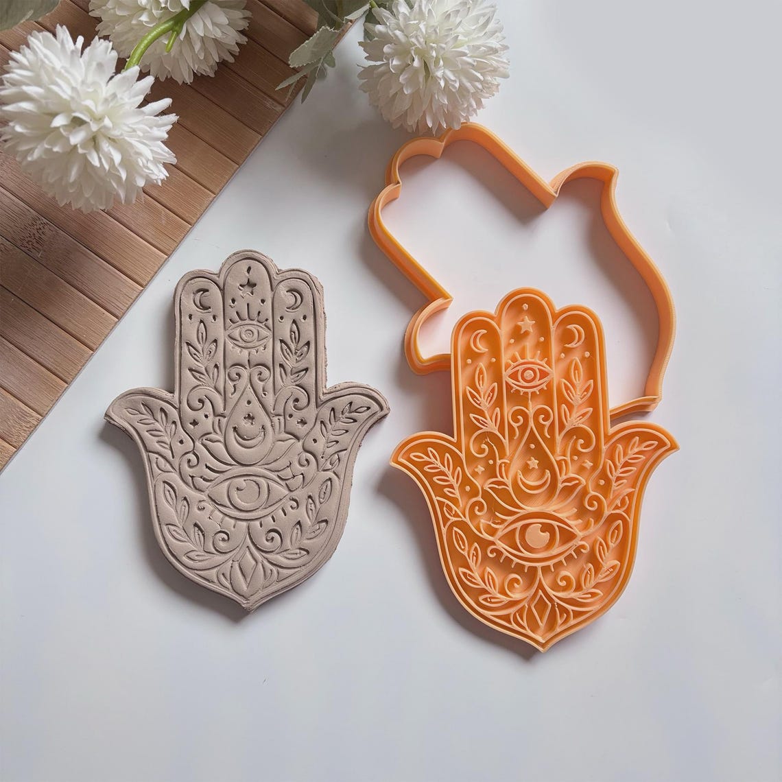 Hand of Fatima (hamsa) Ceramic Tile Cutter and Stamp Set Clay Mold 6 ...