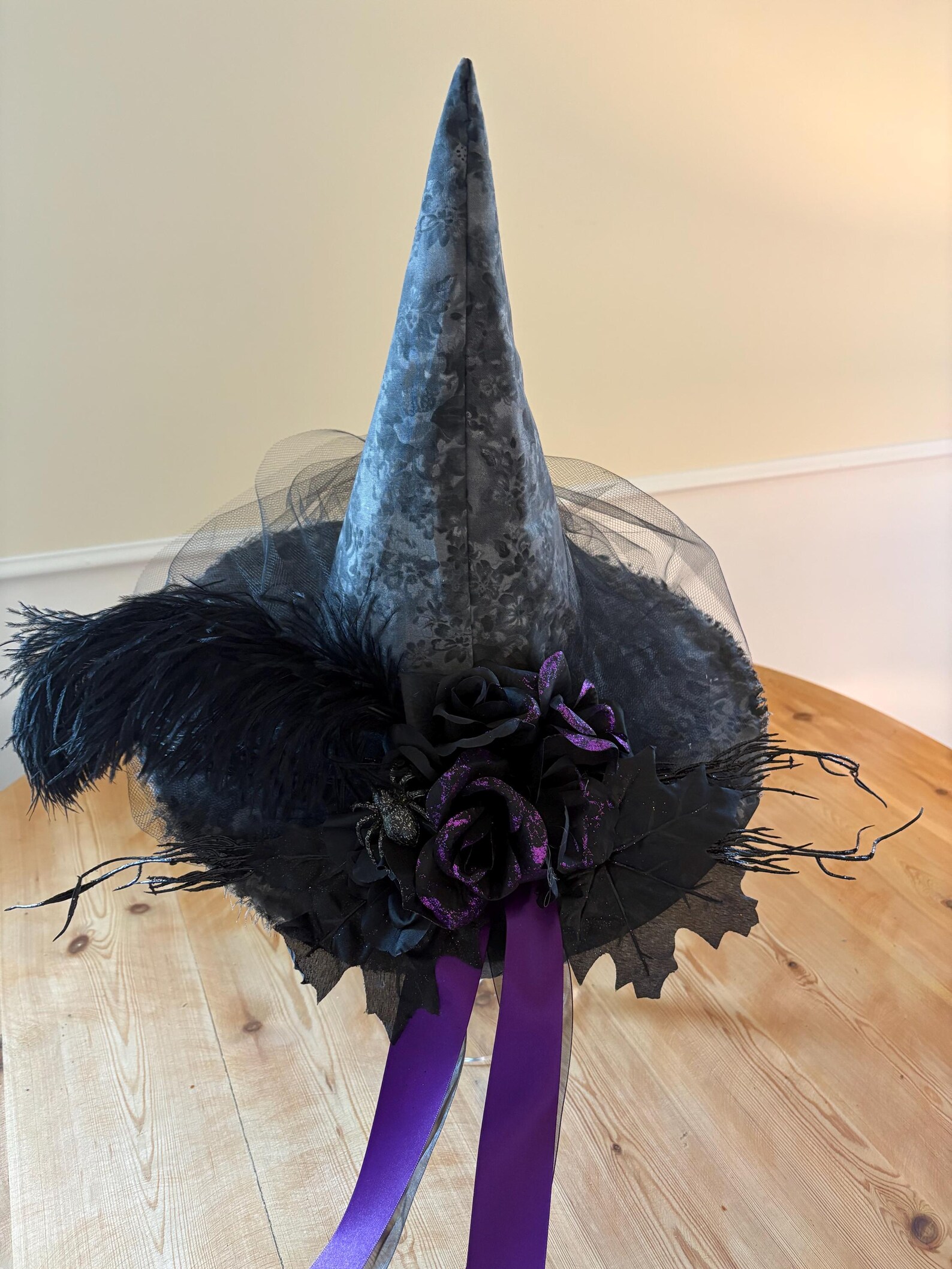 Nightshade Witch Hat - Enchanted Black Gothic Roses, Shimmered Leaves ...