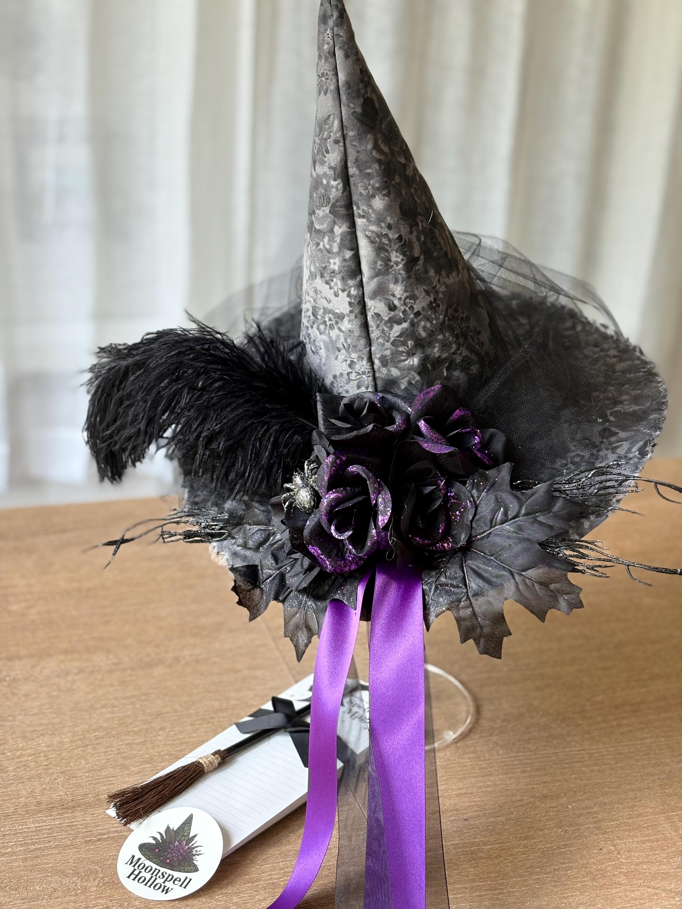 Nightshade Witch Hat - Enchanted Black Gothic Roses, Shimmered Leaves ...