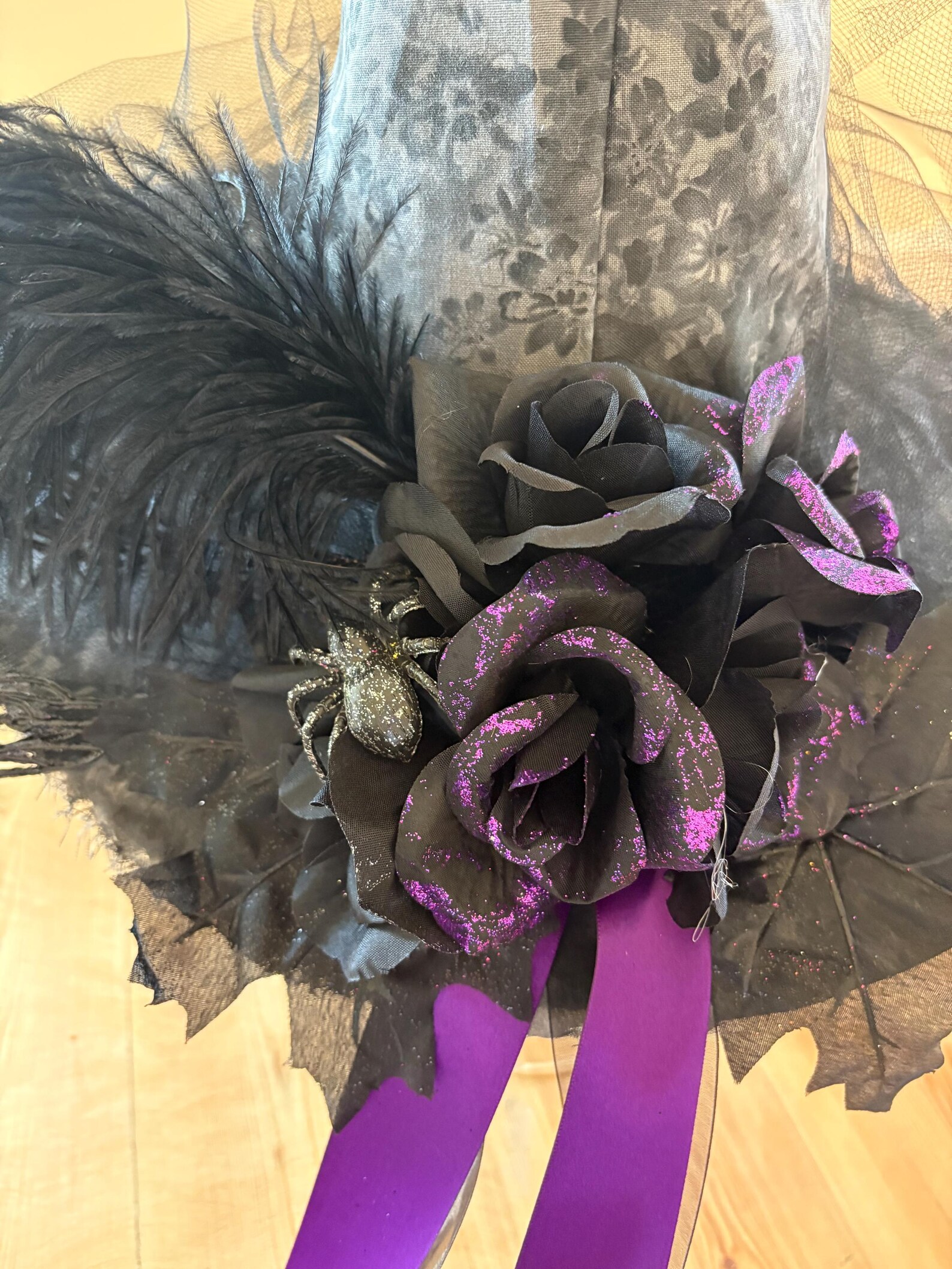 Nightshade Witch Hat - Enchanted Black Gothic Roses, Shimmered Leaves ...