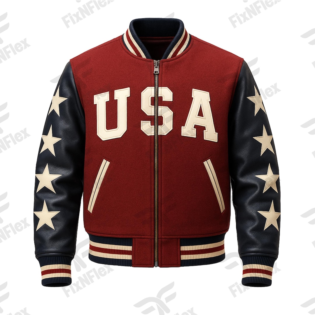 Handmade USA Varsity Jacket Unisex Patriotic Bomber Jacket, High School ...