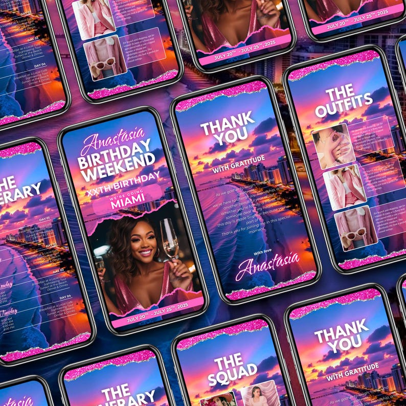 Animated Miami Birthday Weekend Itinerary: Girls Trip Invitation (canva ...
