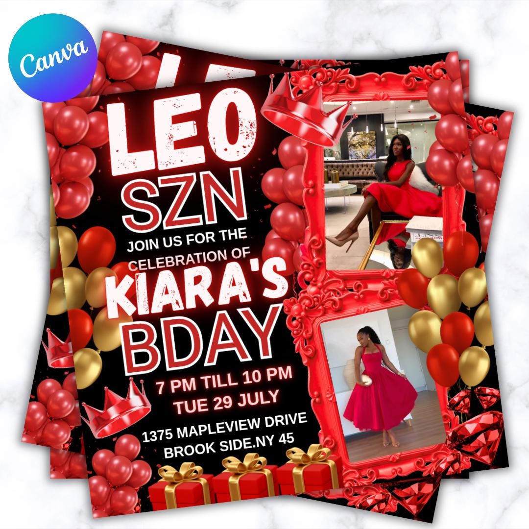 Red Leo Birthday Flyer, Birthday Szn Flyer, Leo Invitation Flyer, Red ...