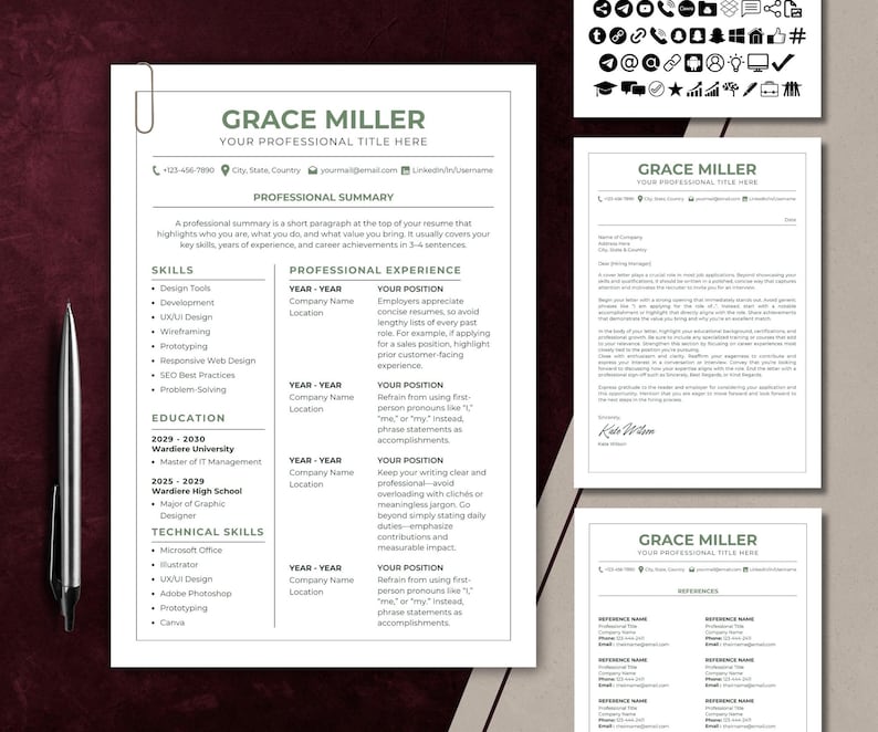 Editable Resume Template Canva: Modern CV, Cover Letter & References ...