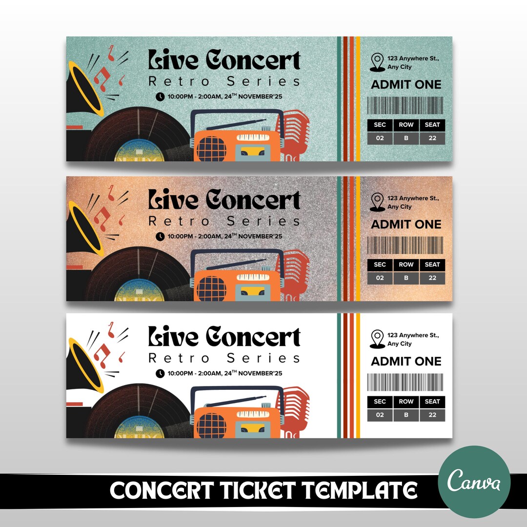 Editable Retro Concert Ticket Template: DIY Printable Gift - Etsy
