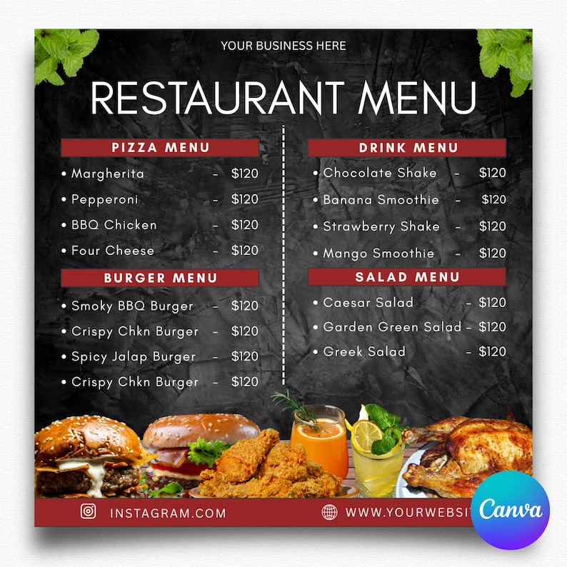 Editable Restaurant Menu Template: Modern Canva Design (digital ...