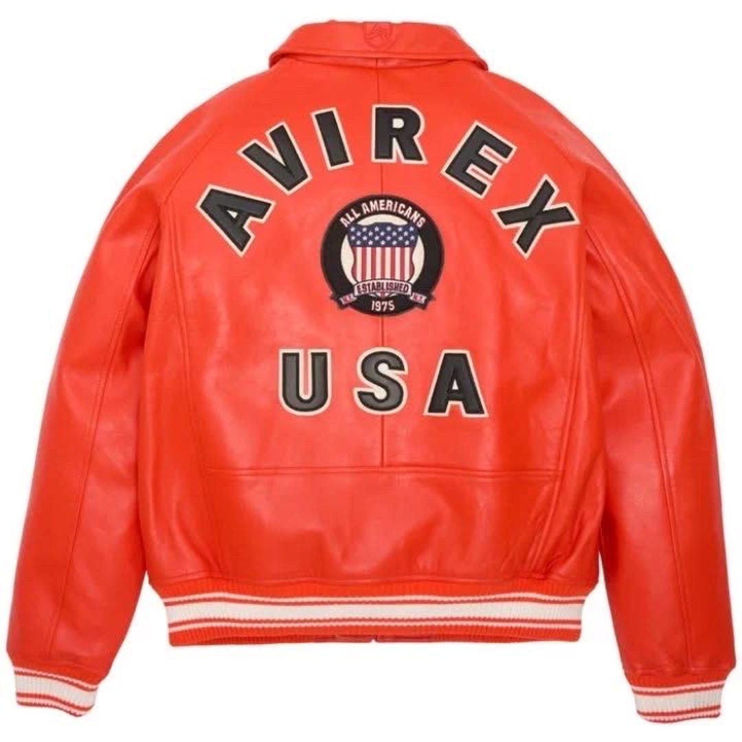 Vintage Avirex Leather Bomber Jacket: USA Varsity Patch, Red Genuine ...