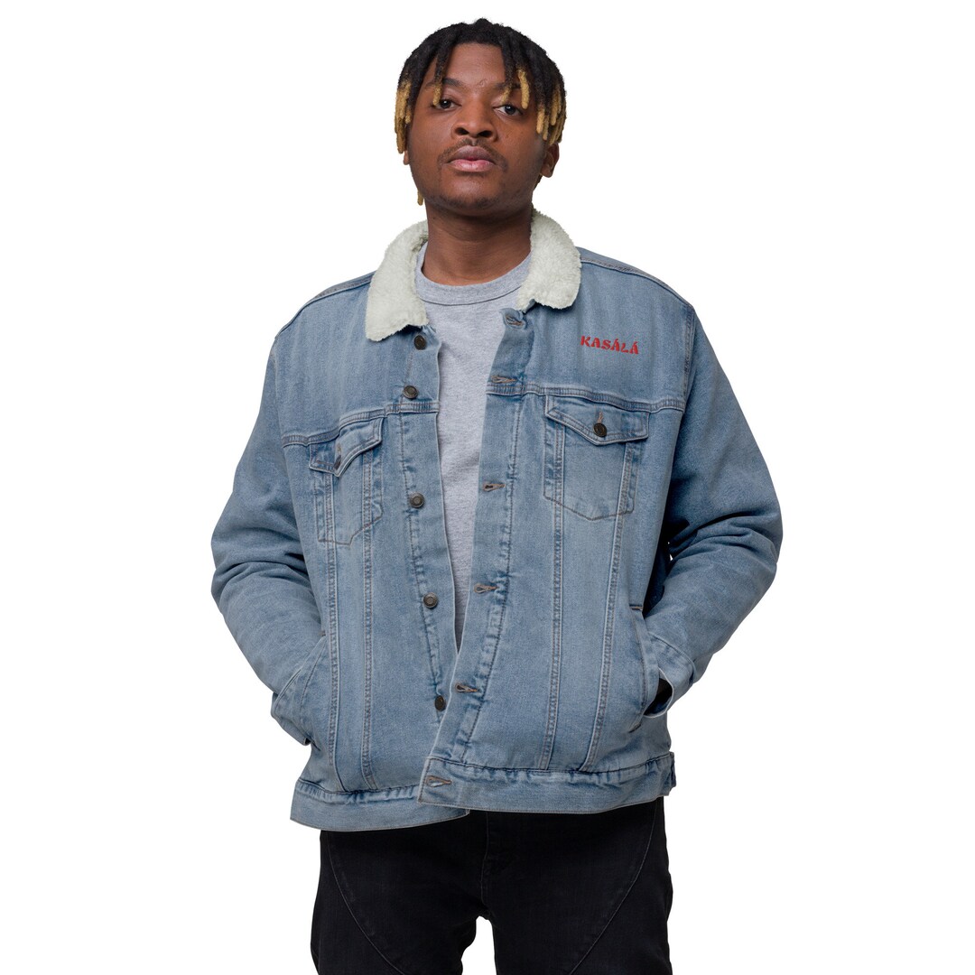 Kasala Circle Red Unisex Denim Sherpa Jacket - Etsy