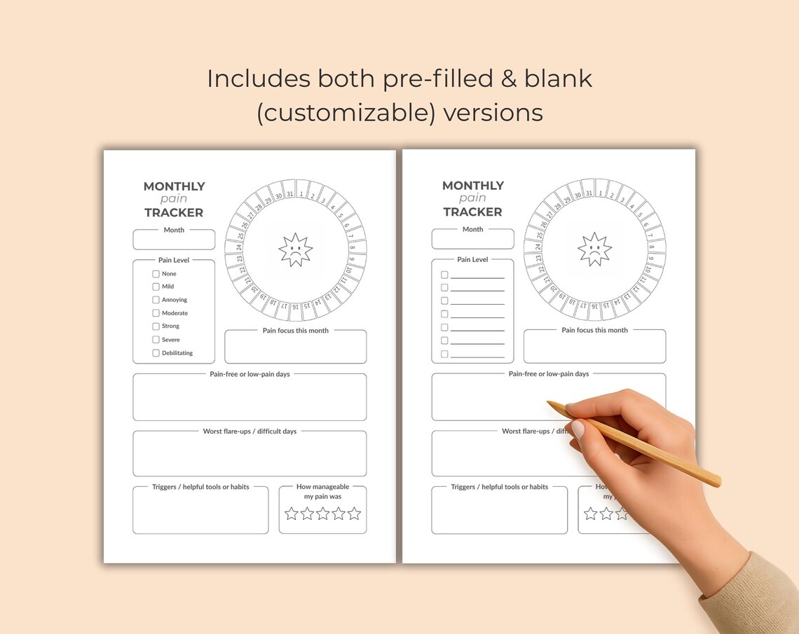 Monthly Pain Tracker Printable: Symptom Log for Chronic Conditions (PDF ...