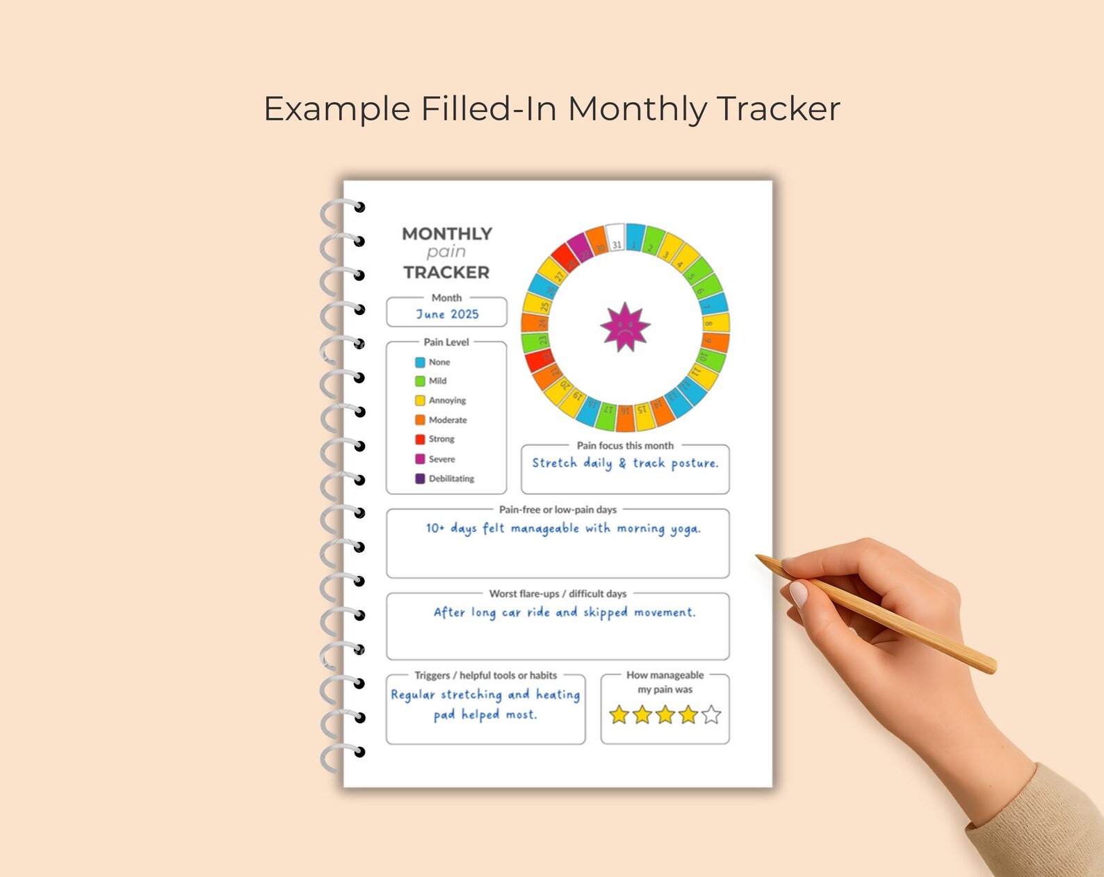 Monthly Pain Tracker Printable: Symptom Log for Chronic Conditions (PDF ...