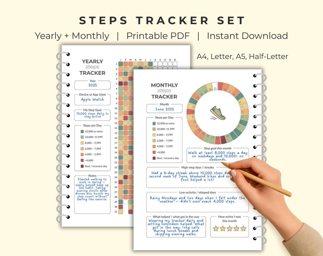 Steps Tracker Set| Monthly & Yearly Step Logs | Walking Habit Trackers ...