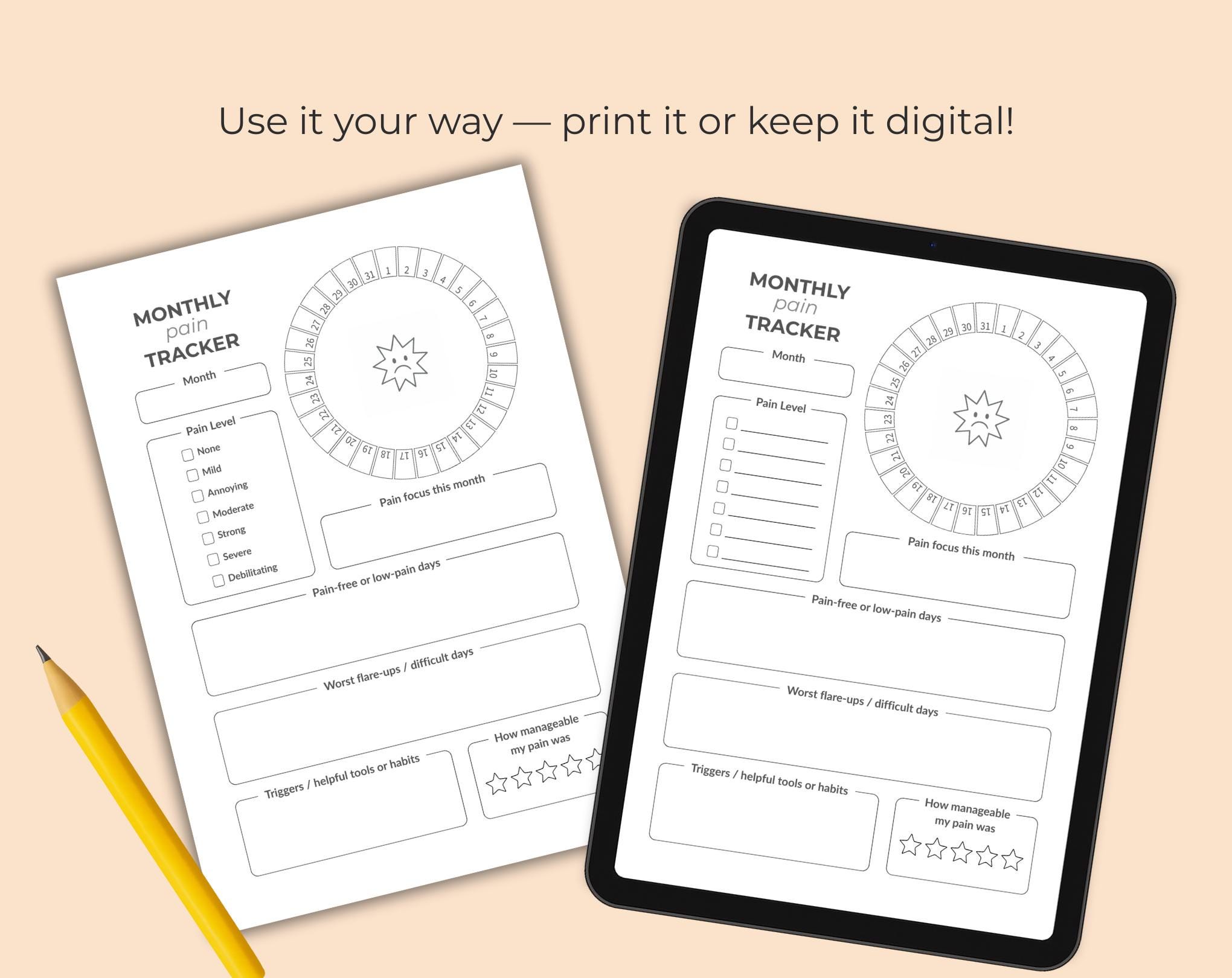 Monthly Pain Tracker Printable: Symptom Log for Chronic Conditions (PDF ...
