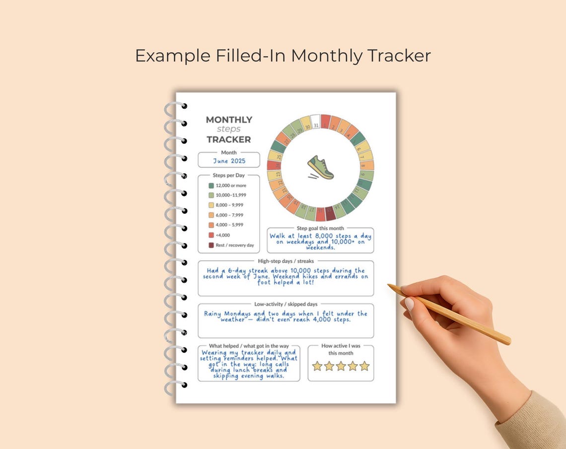 Monthly Step Tracker Printable: Fitness & Habit Journal (PDF Download ...