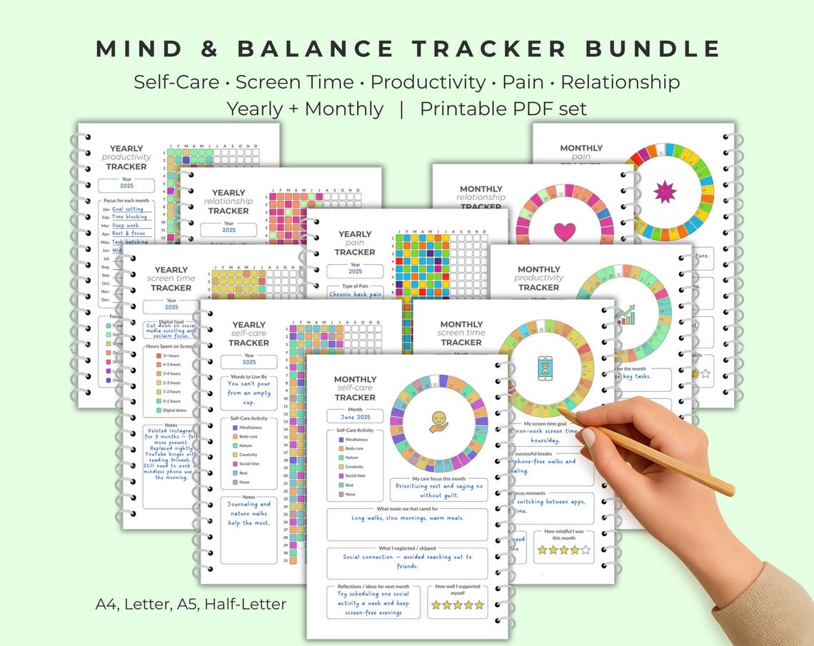 Mind & Balance Tracker Bundle – 10 Printable Trackers for Self-care ...