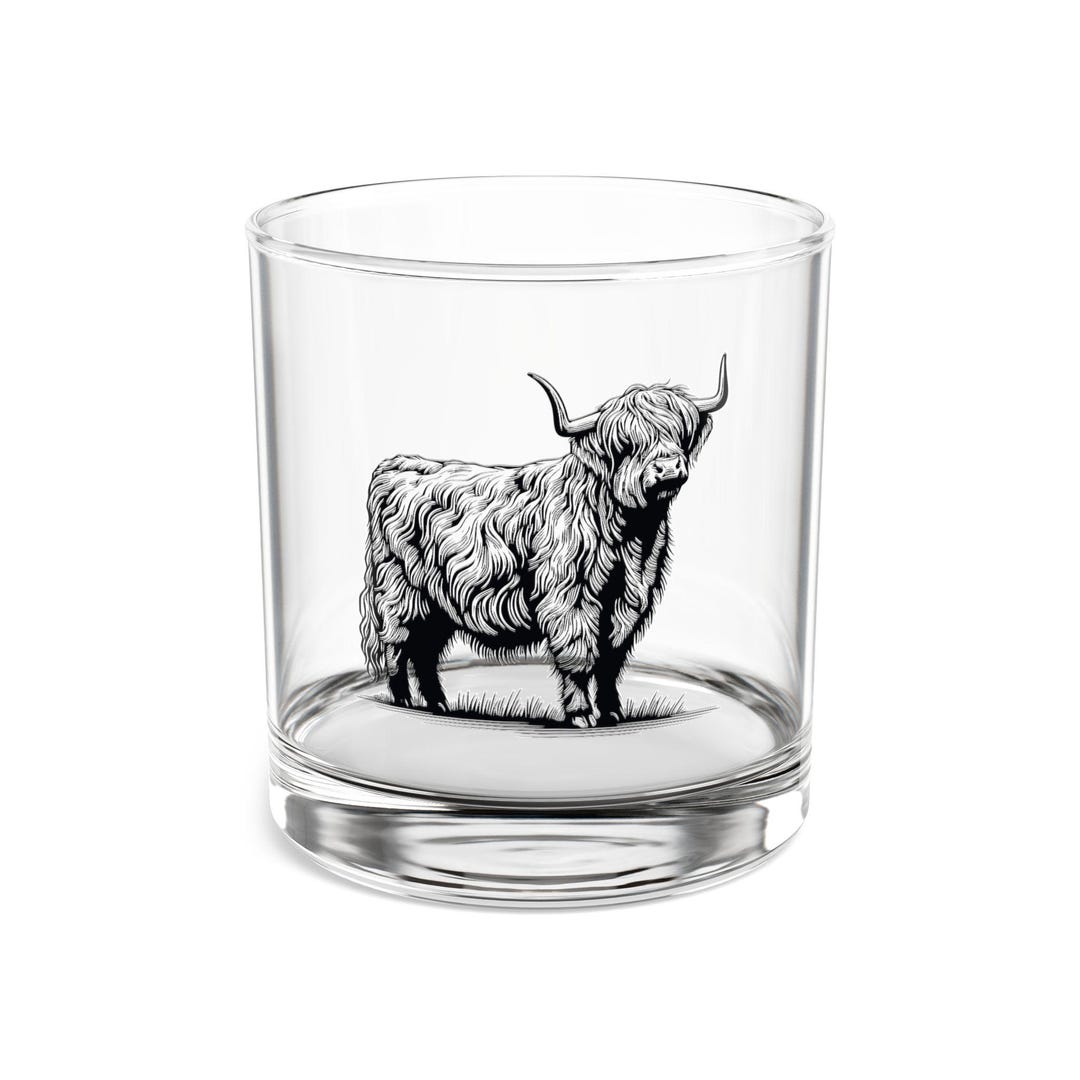 Highland Cow Rocks Glass, 10oz - Farm Life Cow Design, Funny Whiskey ...
