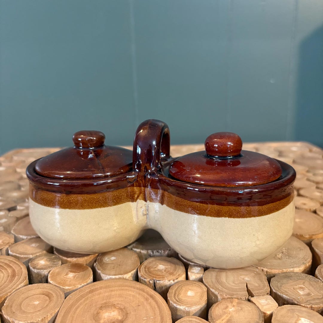 Vintage Brown Stoneware Double Condiment Serving Dish - Etsy
