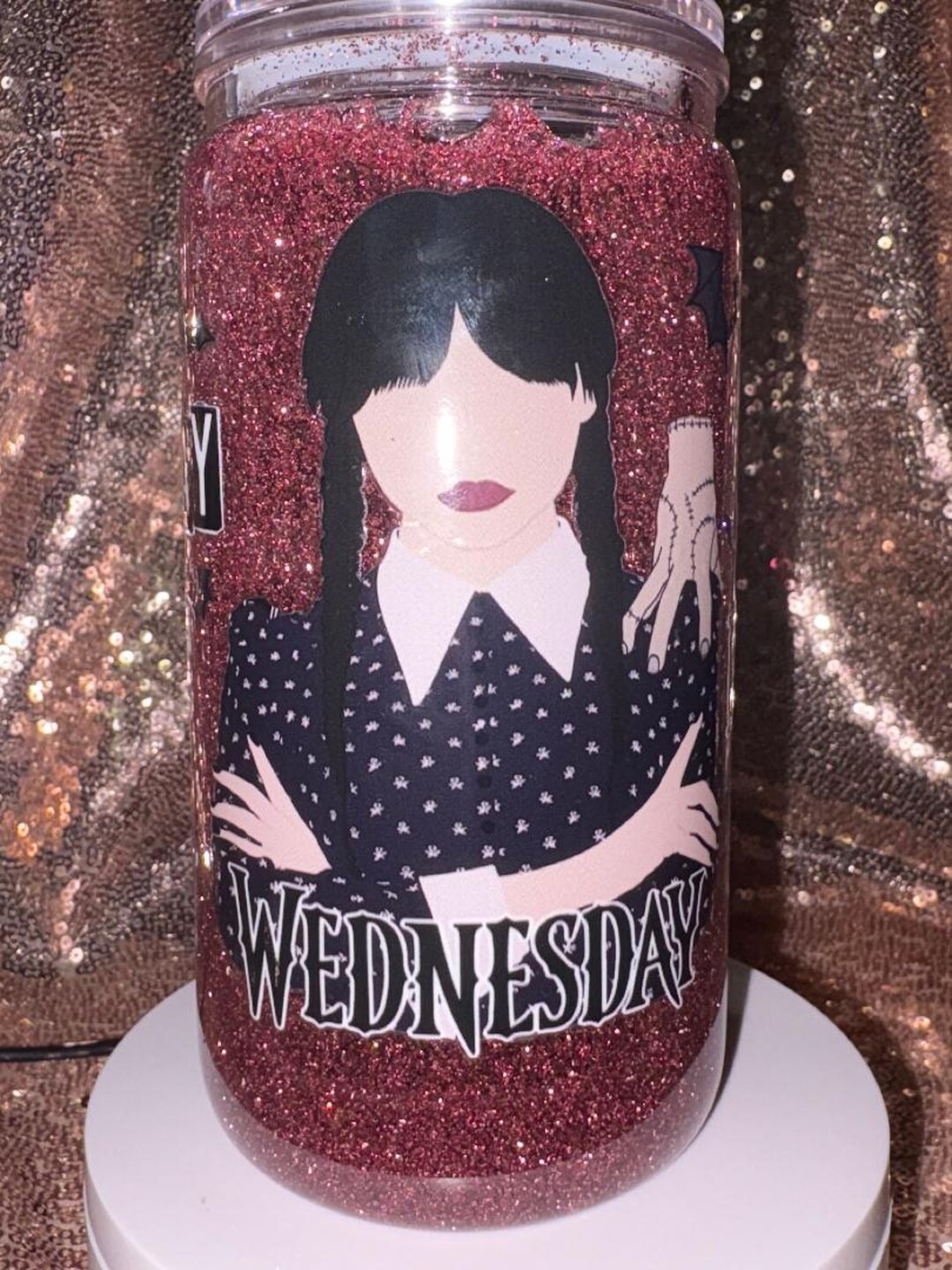 Wednesday Addams Glitter Snow Globe Tumbler: Pink Goth Reusable Cup - Etsy