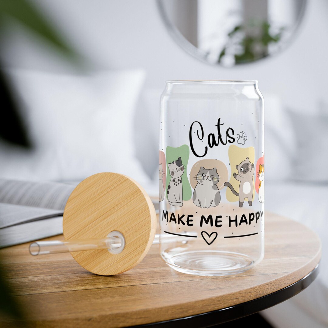 Cute Cat Sipper Glass, 16oz Bpa-free Drinkware, Perfect for Cat Lovers ...