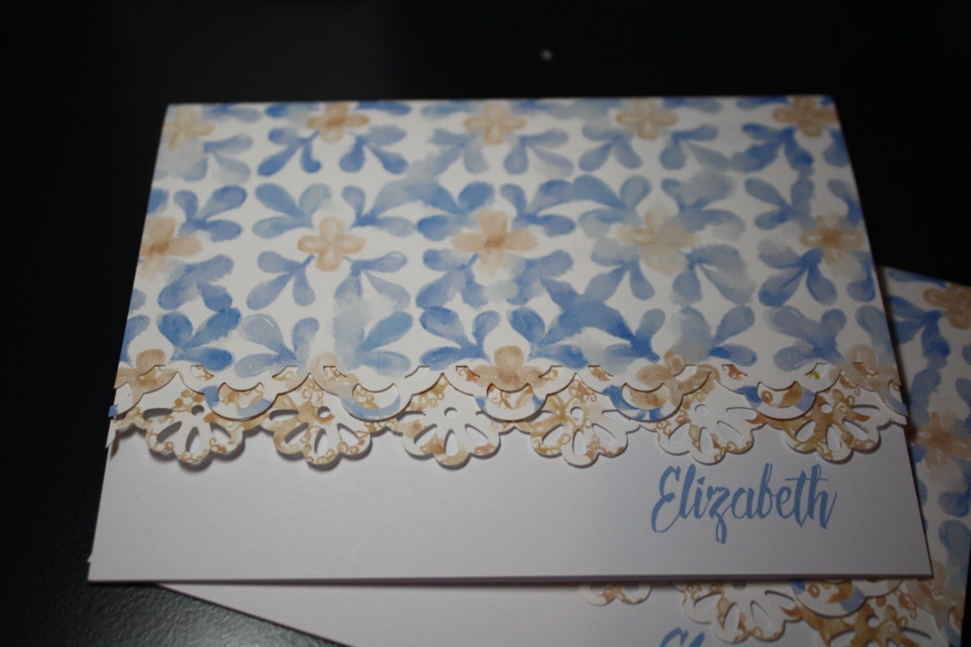 Delicate Blue and Gold Note Cards Personalization May Be Added - Etsy