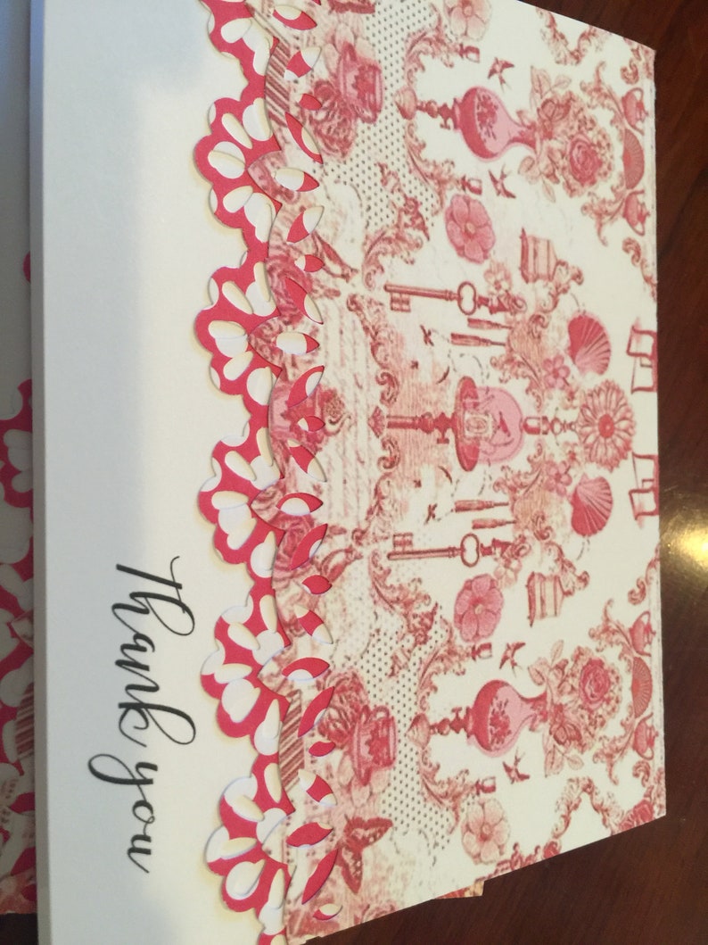 Red traditional toile design Note Cards Personalization may | Etsy