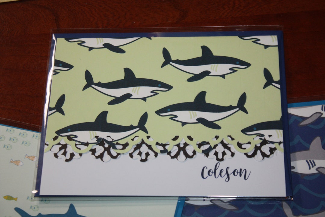 Shark Attack Theme Handcrafted Note Cards Personalization May Be Added ...