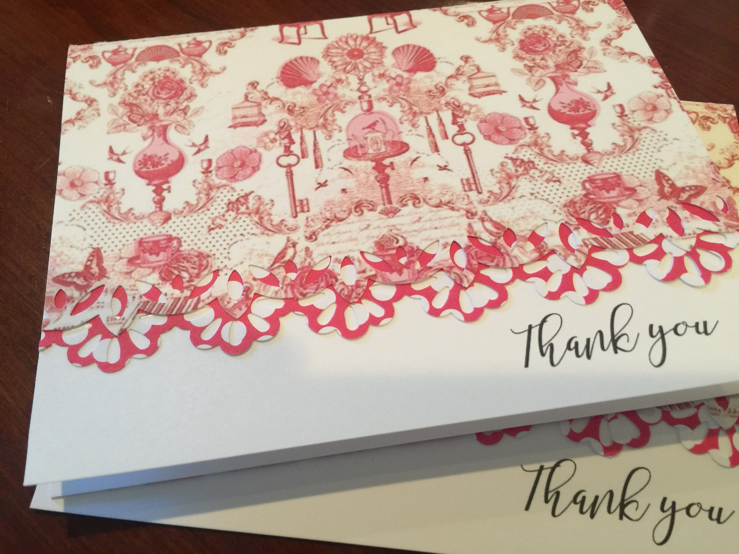 Red Traditional Toile Design Note Cards Personalization May - Etsy