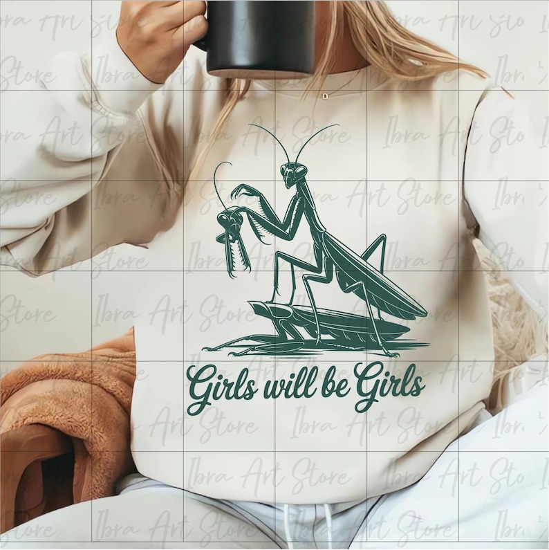 Girls Will Be Girls Mantis SVG PNG - Praying Mantis Holding Head Scene ...