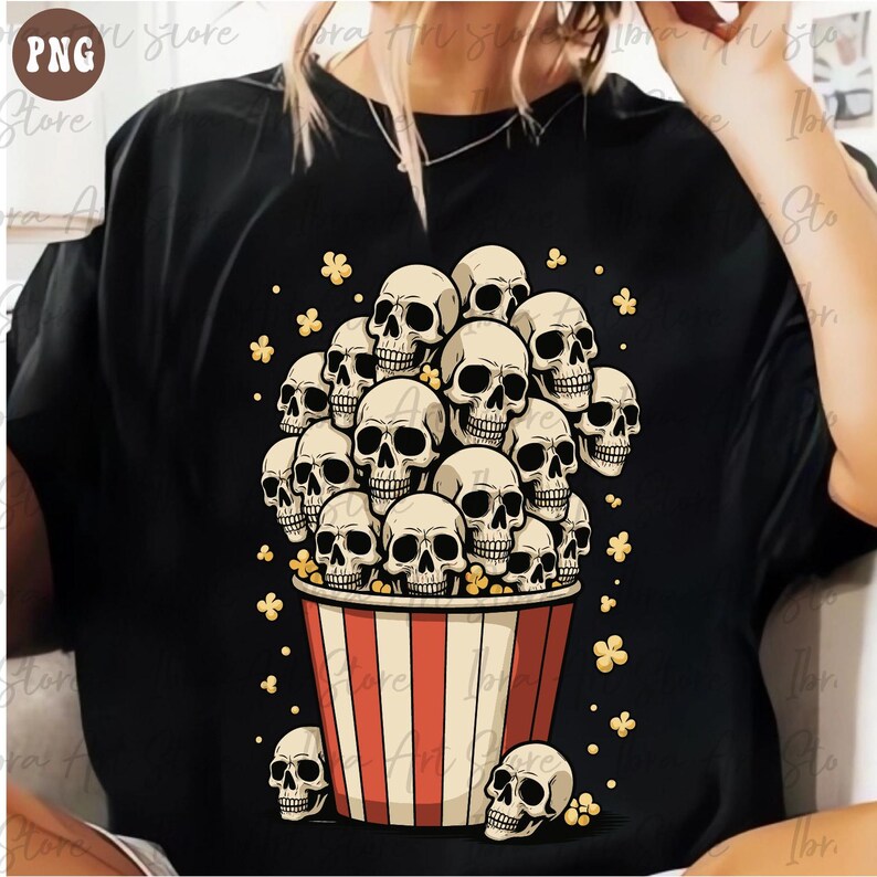 Scary Popcorn Skeleton Shirt Png, Creepy Fall Art Print Trendy Png ...