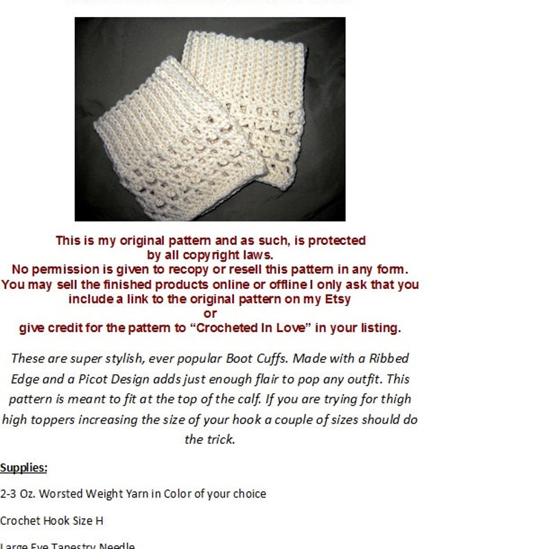 Boot Cuff Pattern - Etsy
