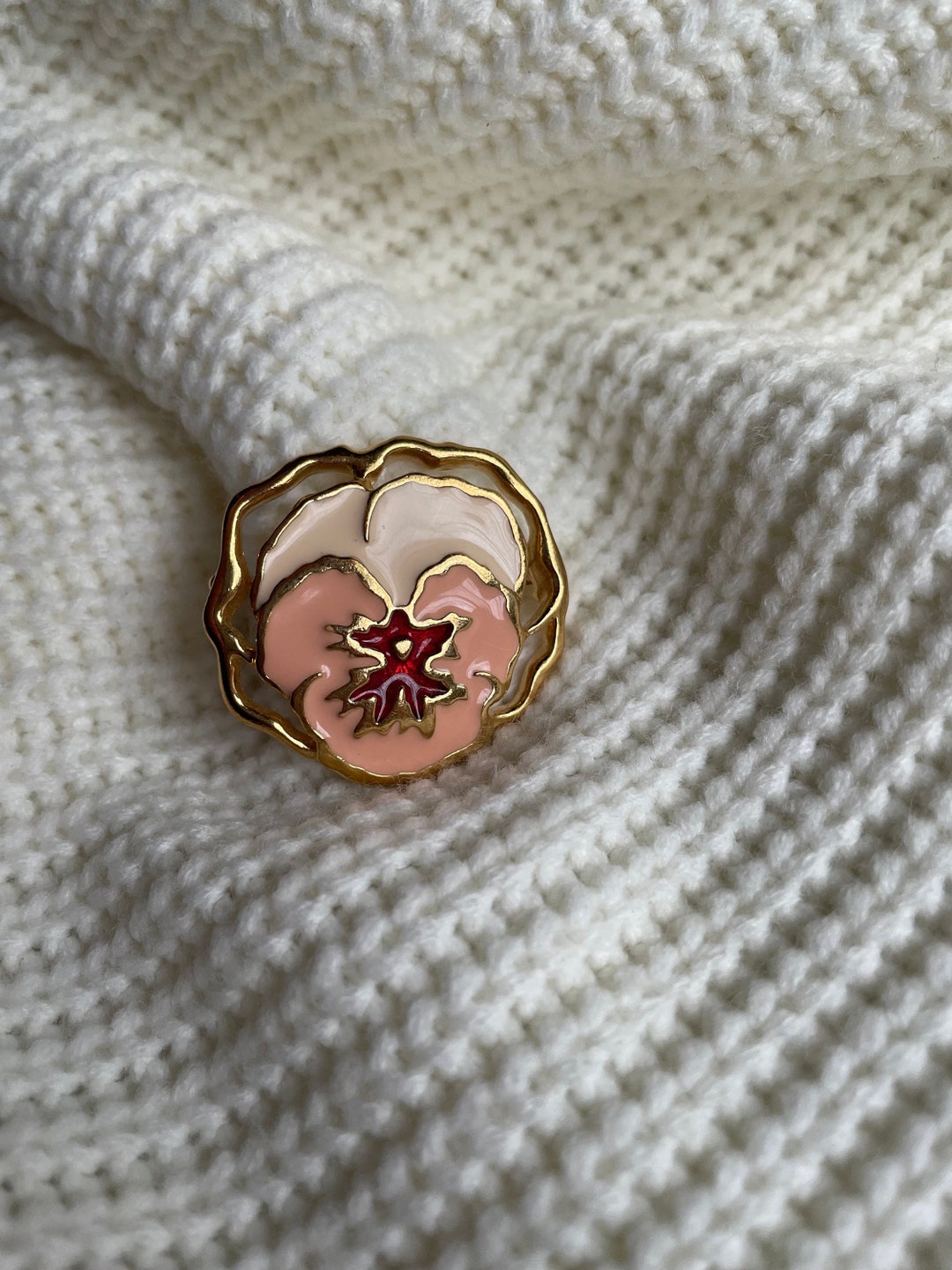 Vintage Gold Tone Enamel Pansy Flower Brooch Pin, Retro Costume Jewelry ...