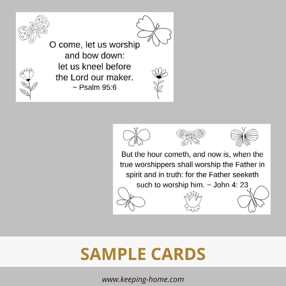 Worship Verses Bible Verse Cards Set 2, 8 Verses Colorable Butterflies ...